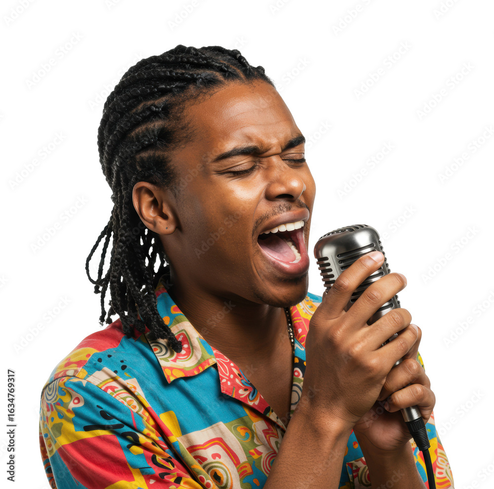 Foto de Stock African male singer with colorful shirt singing ...