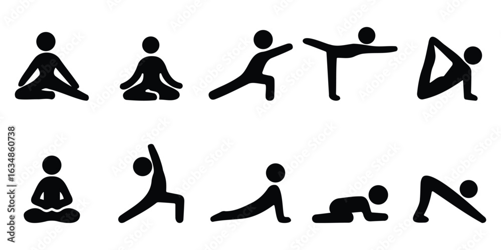 Vector de Stock Set of stickman yoga silhouettes demonstrating ...