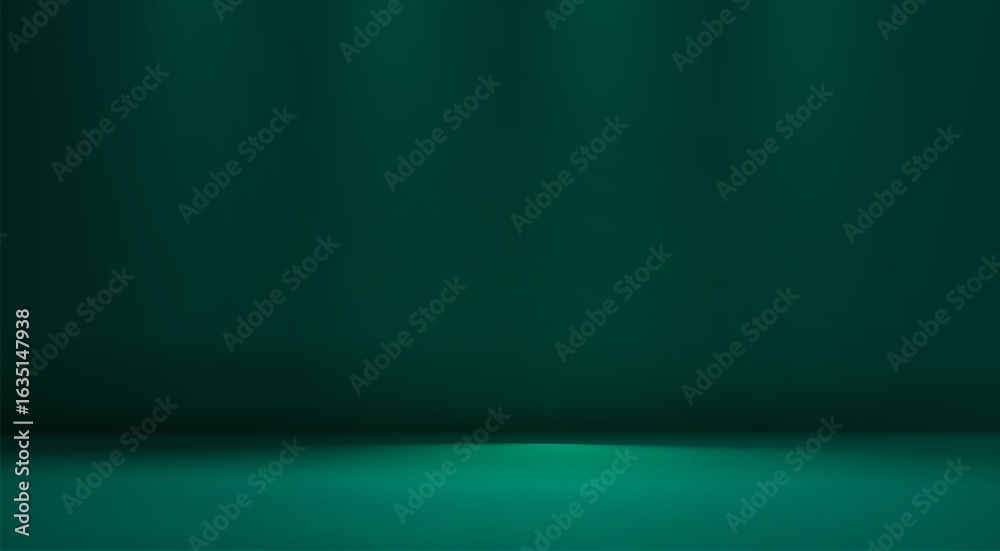 Dark green studio room. Limbo abstract background. 3d backdrop for ...