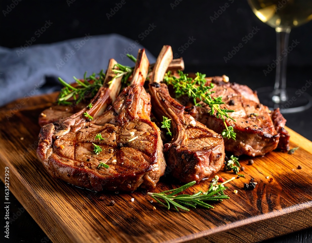 Grilled lamb chops on a wooden board Stock Photo | Adobe Stock