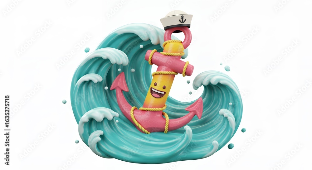 Cartoon anchor character in ocean waves Stock Photo | Adobe Stock