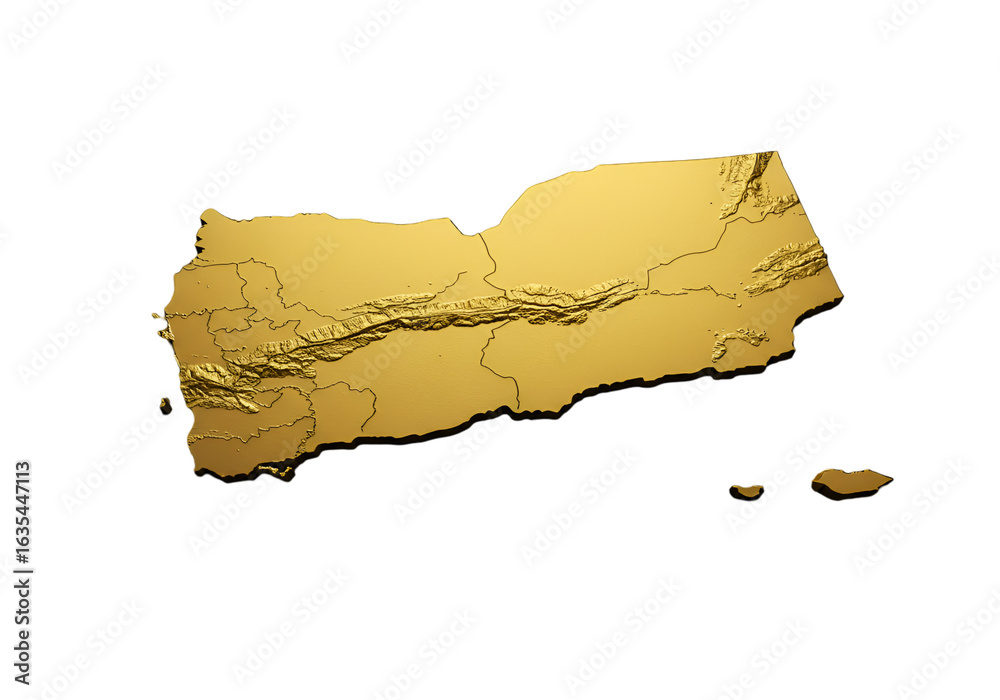 Golden 3D Yemen Map Isolated On Transparent Background Realistic ...