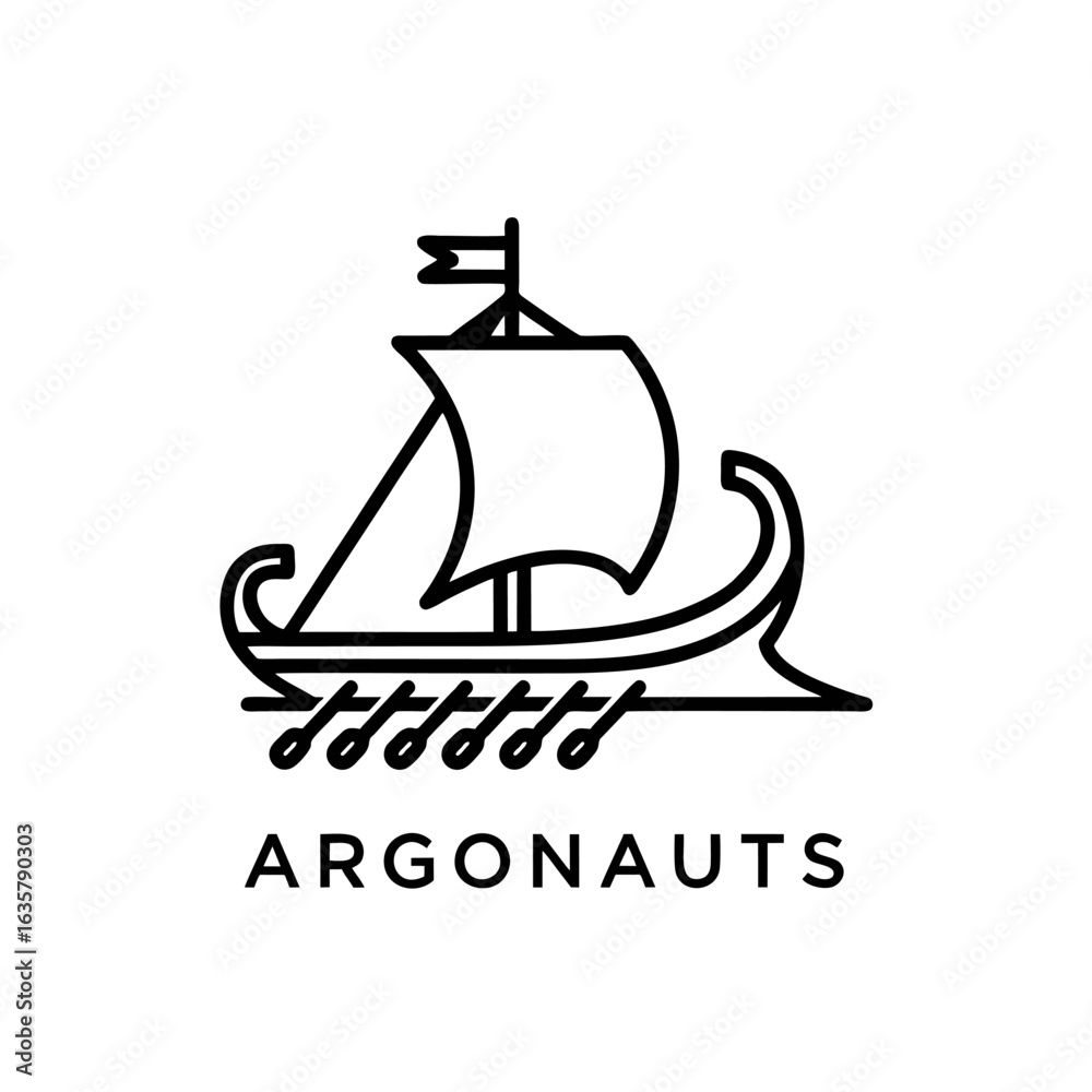 Argonauts Logo Featuring a Stylized Greek Ship With Sails and Oars ...