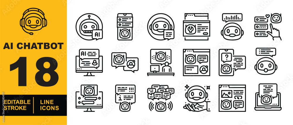Vector de Stock AI Chatbot set of web icons in line style. A collection ...