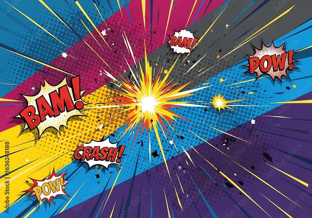 Stock-Illustration „Dynamic Comic Book Explosion with Halftone ...