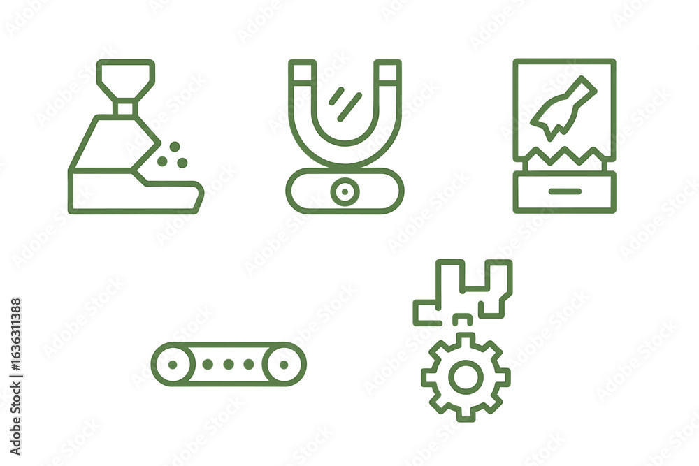 Industrial equipment symbols depicting processes in manufacturing ...