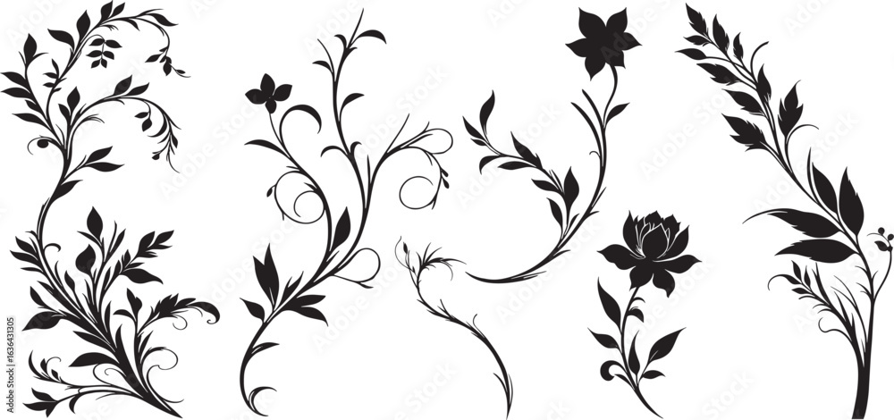 silhouette Ivy flower set, Ivy Vector, climbing ivy creeper branch ...
