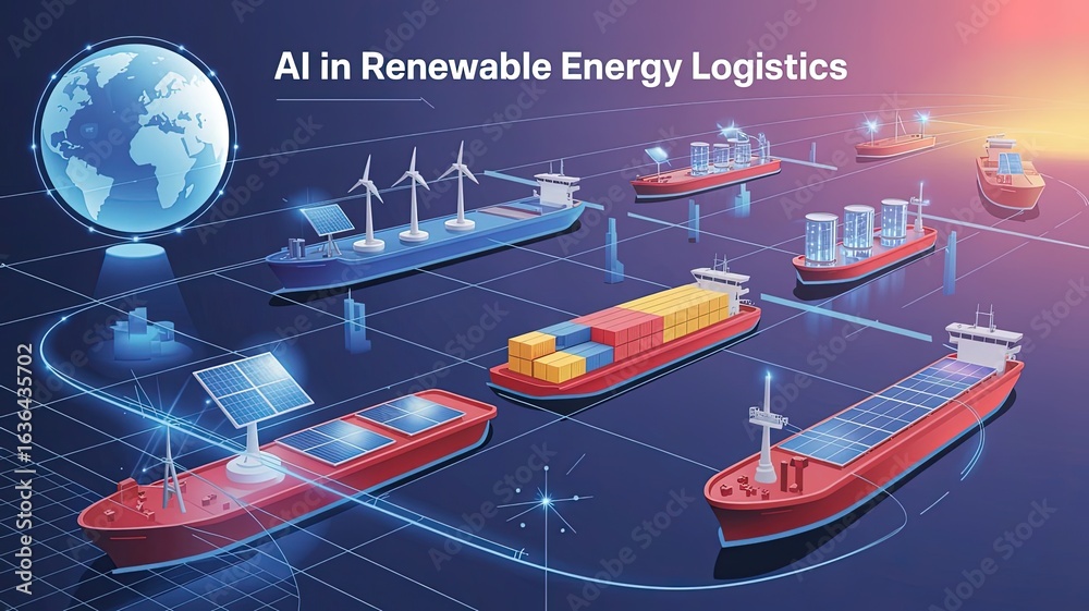 Стокова ілюстрація AI in Renewable Energy Logistics: A technologically ...