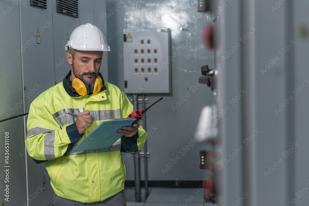 electrician working in a factory. electrician at work. electrician ...