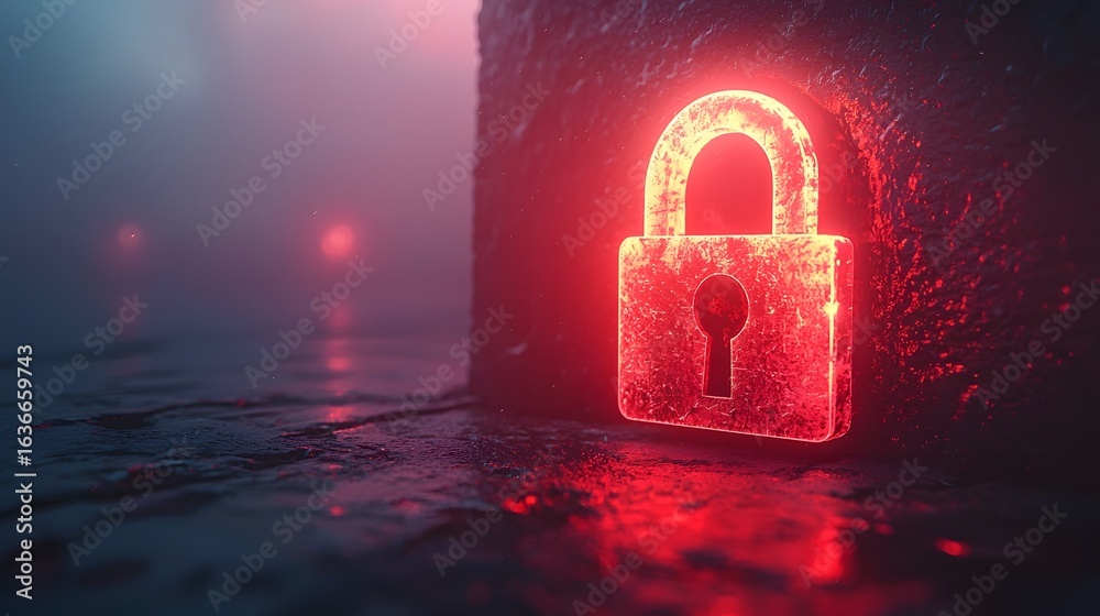 Glowing red padlock with keyhole conveying mystery and restricted ...