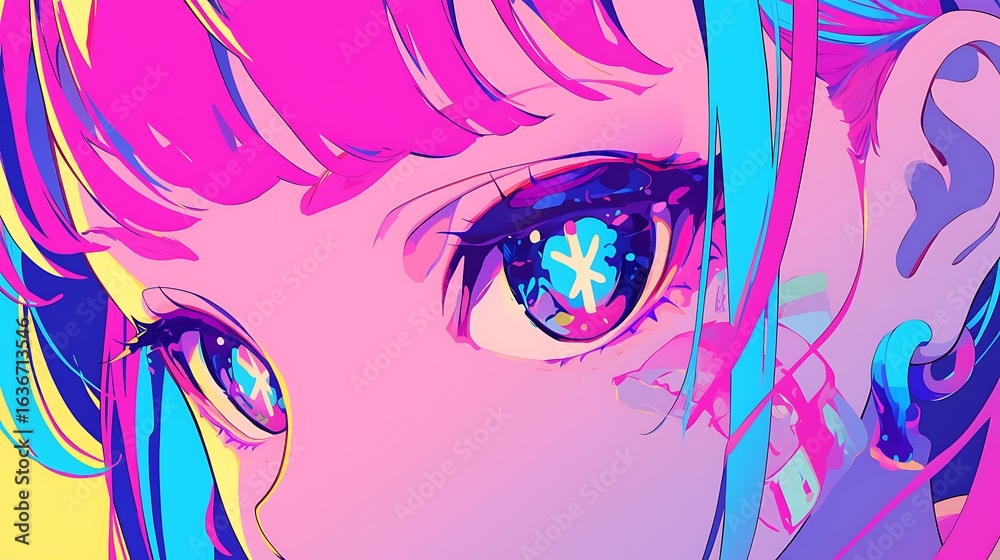 Anime face contact lenses, big eyes, long fluffy twintail hairstyles ...