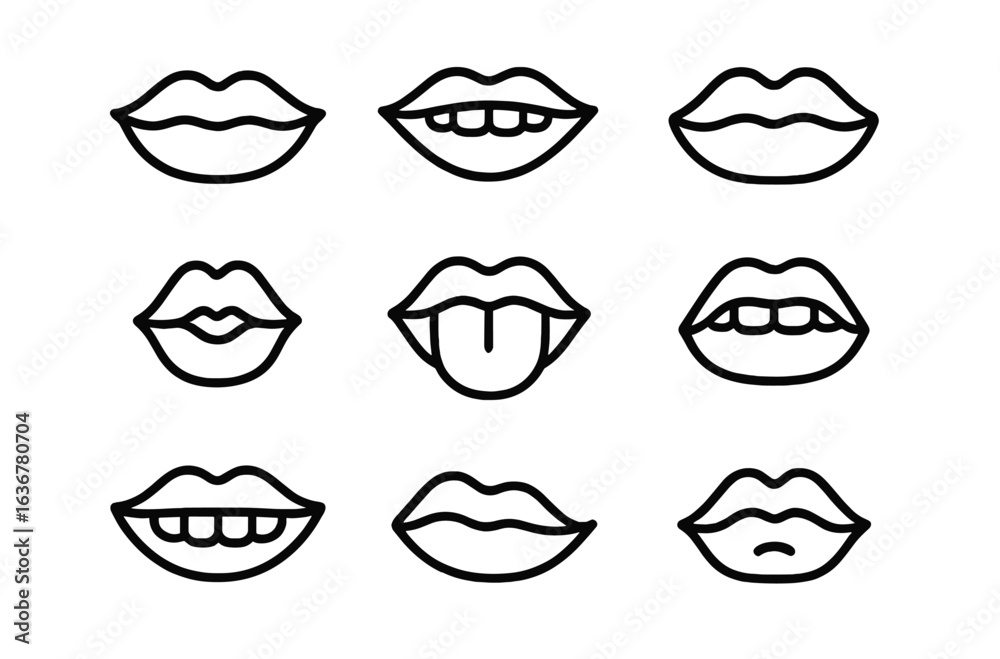 Collection of various mouth expressions displayed in a structured grid ...