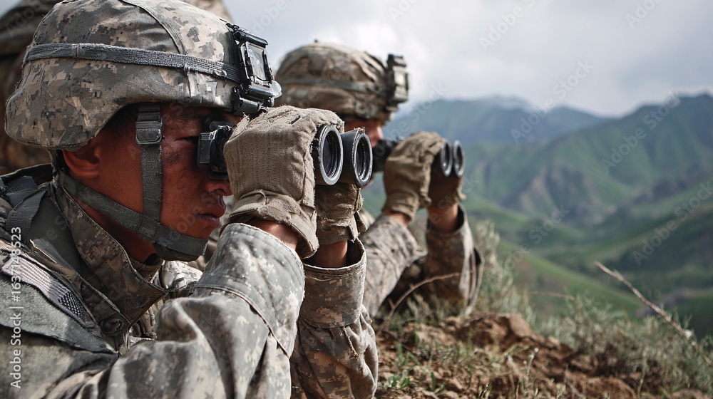 Military Surveillance: Soldiers Strategically Scanning Enemy Positions ...
