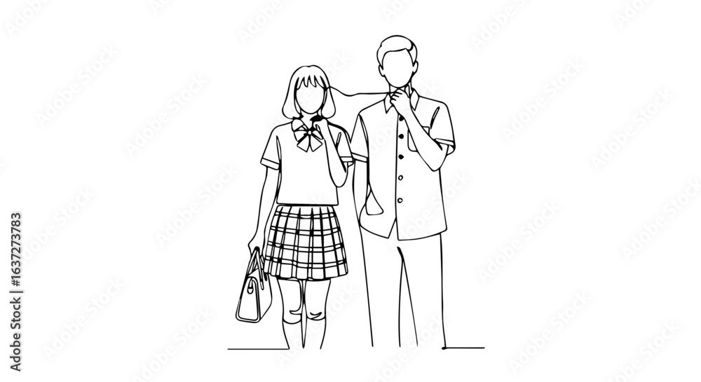School uniform portrait with young students in line art. School uniform ...