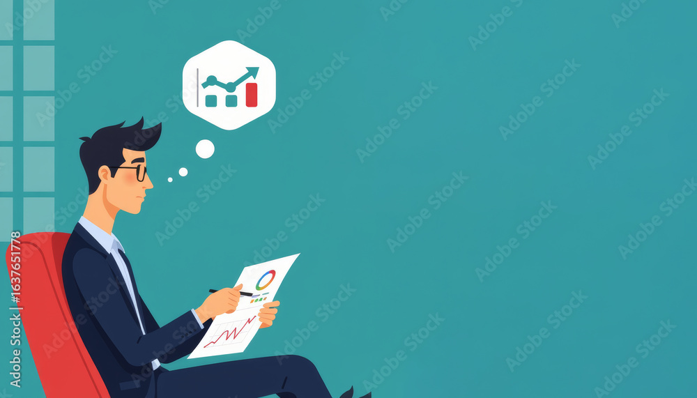 Thoughtful individual analyzing business data office setting digital ...