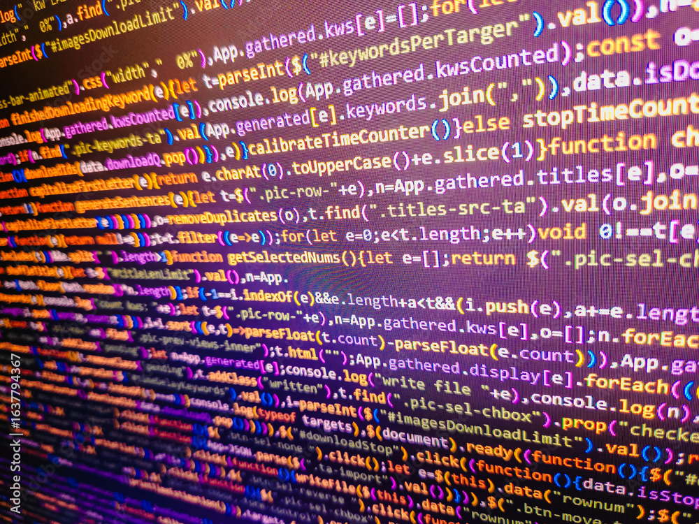 Screen of web developing javascript code. Template of website ...