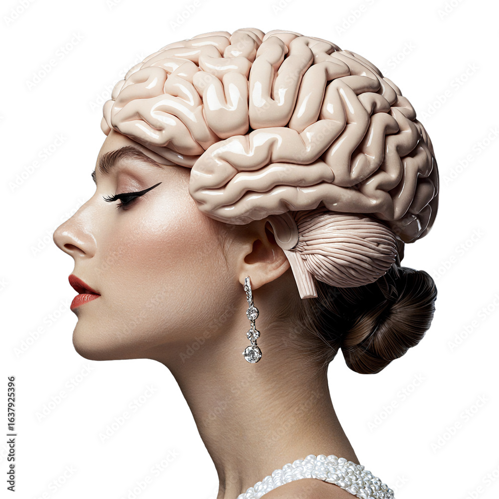 a striking profile portrait depicts a woman with a realistic human ...