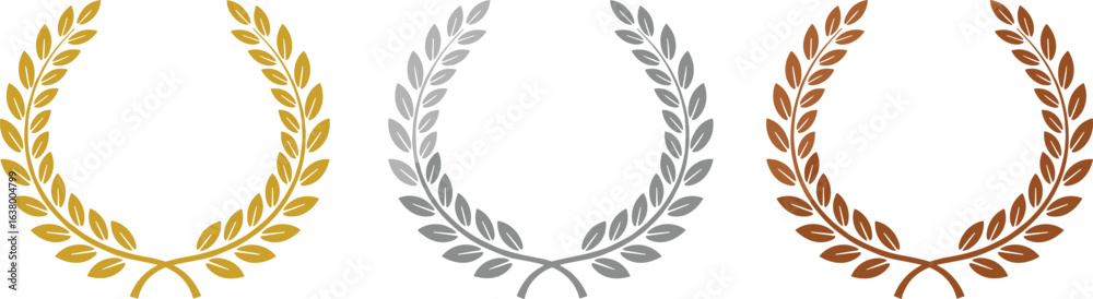 Gold, silver, bronze laurel wreaths, victory symbols, achievement icons ...
