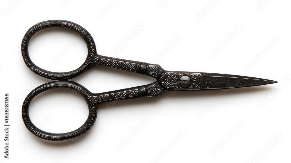 Compact mustache scissors with precision edge shown from top-down on ...