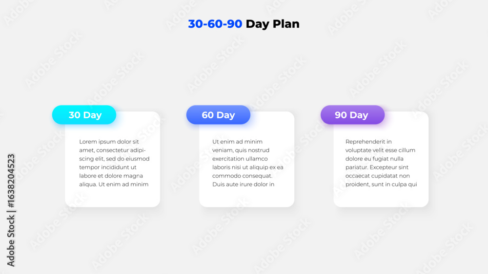 Visual representation of a step-by-step 30-60-90 day plan with modern ...