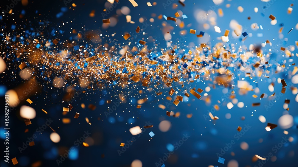 Foto de Stock Confetti explosion in Pantone academic blue and gold with ...