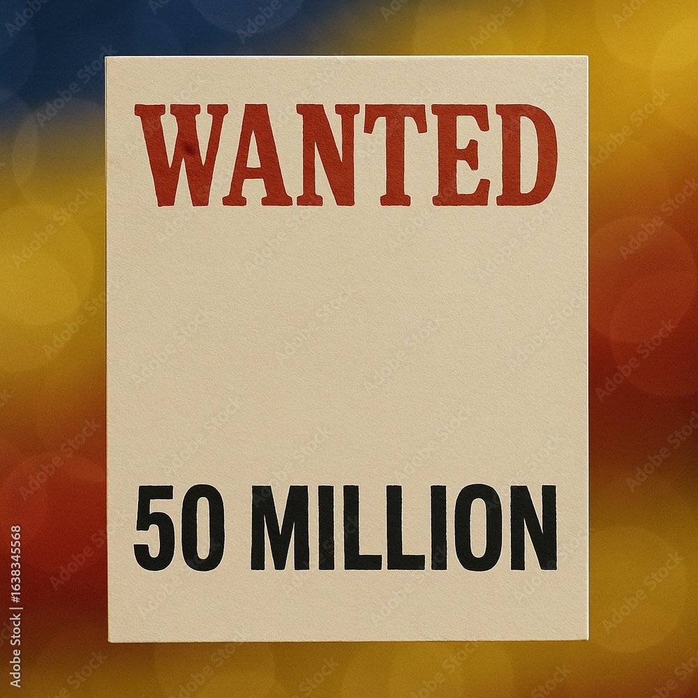 Vintage-style wanted poster with the word "WANTED" in red, a reward of ...