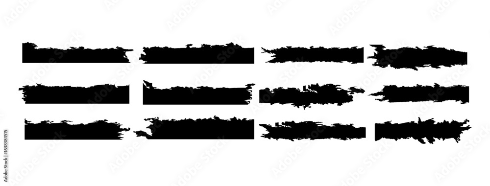 A collection of bold, black rectangular brush strokes in a grunge style ...