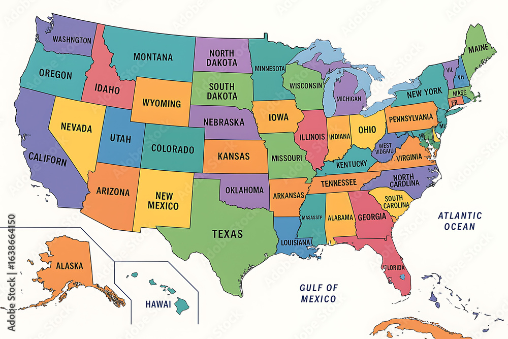 Foto de Stock US map, USA map, United States map, USA map with state ...