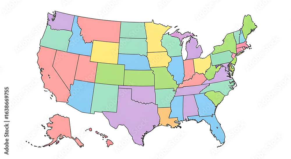 Photo Stock US map, USA map, United States map, USA map with state ...