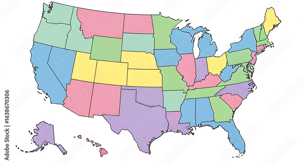 Photo Stock US map, USA map, United States map, USA map with state ...