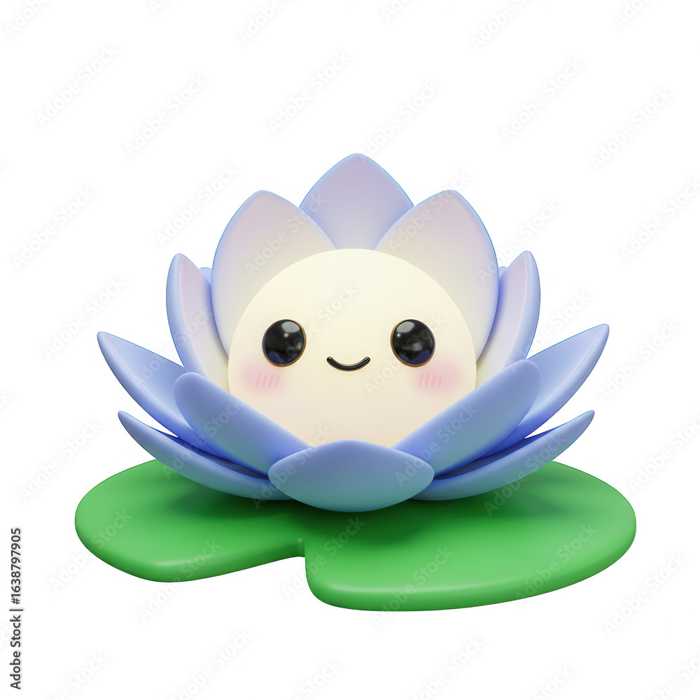 Cute kawaii blue lotus flower character with a happy face isolated on ...