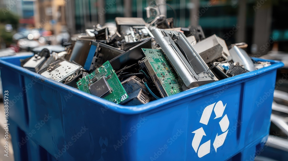 Foto Responsible e-waste collection bin overflowing with discarded ...