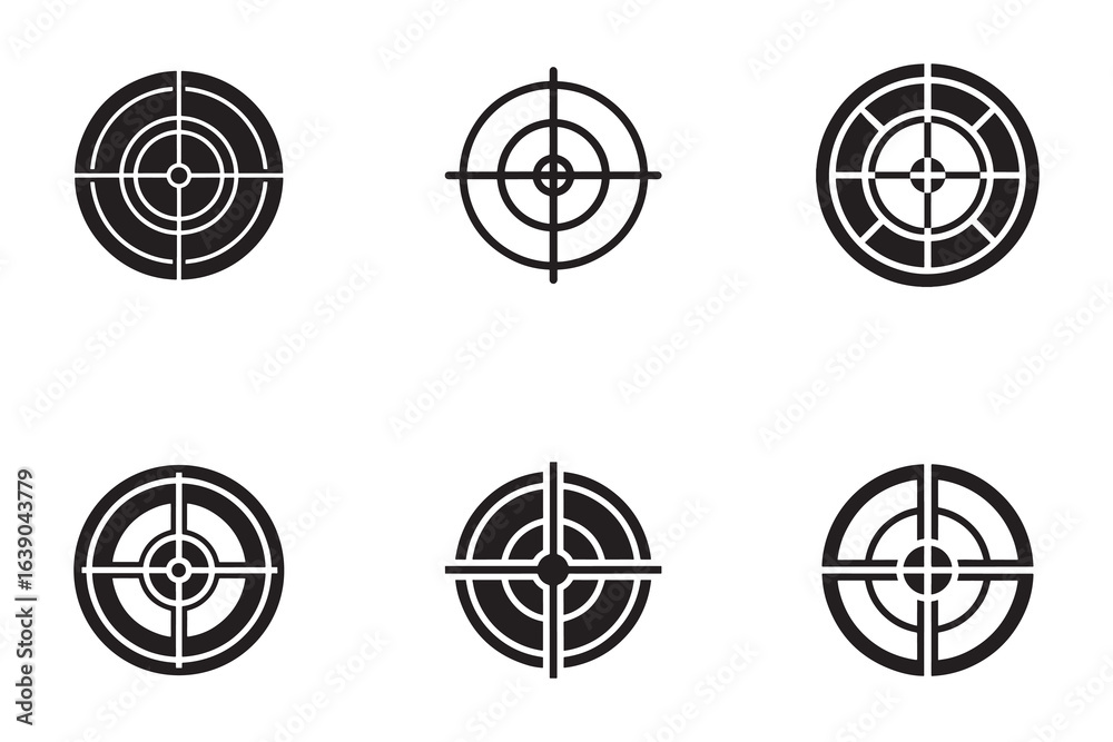 Collection of Target Icons in Black and White Variety of Crosshair ...