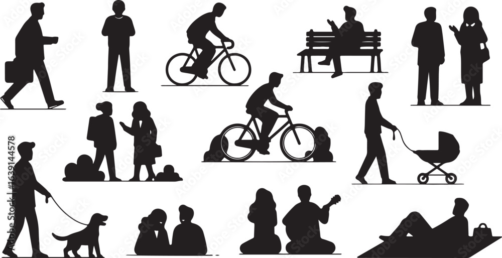 Silhouettes of People Enjoying Leisure Activities and Daily Life ...