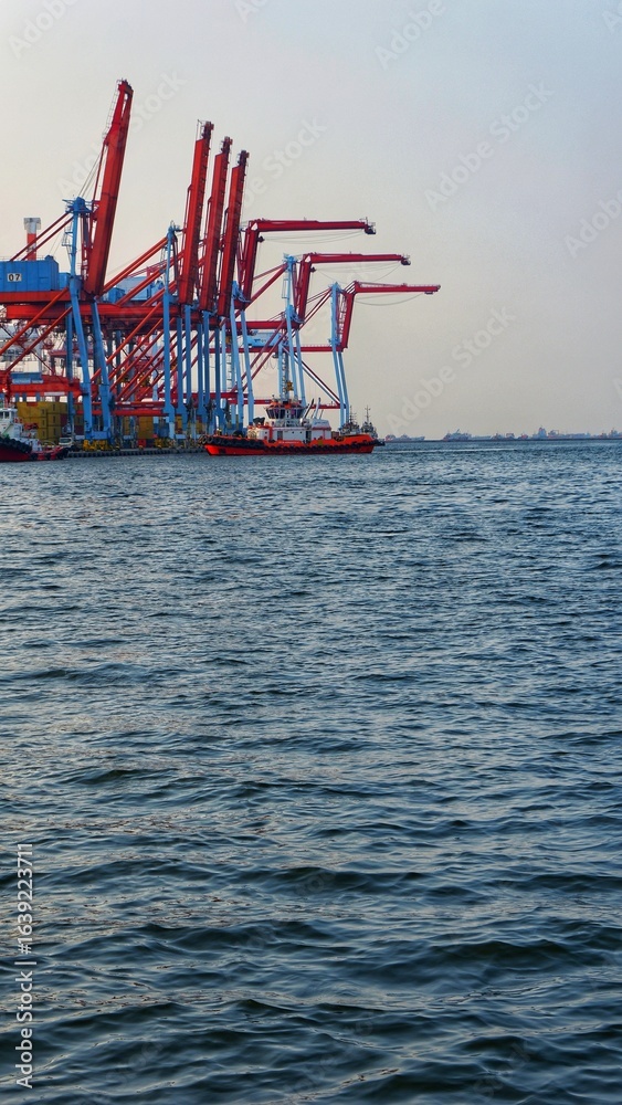 Industrial cargo container ship loading and discharging in logistics ...