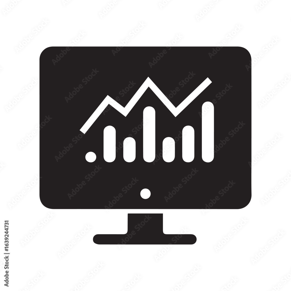 Computer screen displaying a line graph and bar chart in black and ...