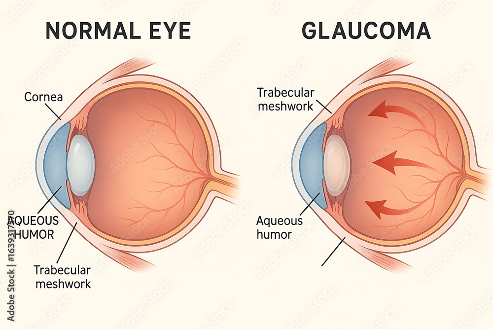 glaucoma eye diagram, difference between normal eye and glaucoma ...