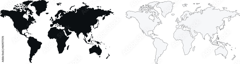 2 World map on white background . vector map black and grey map ...
