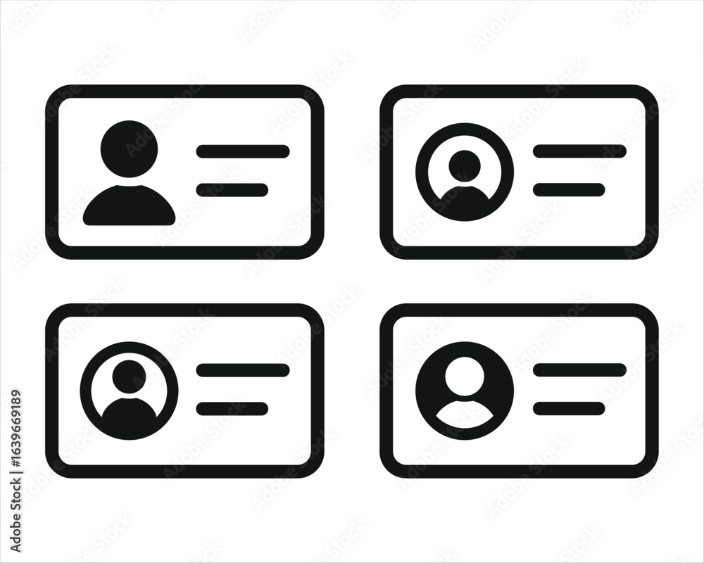 User Profile ID Card Icon Set – Simple Flat Vector Design Stock Vector ...