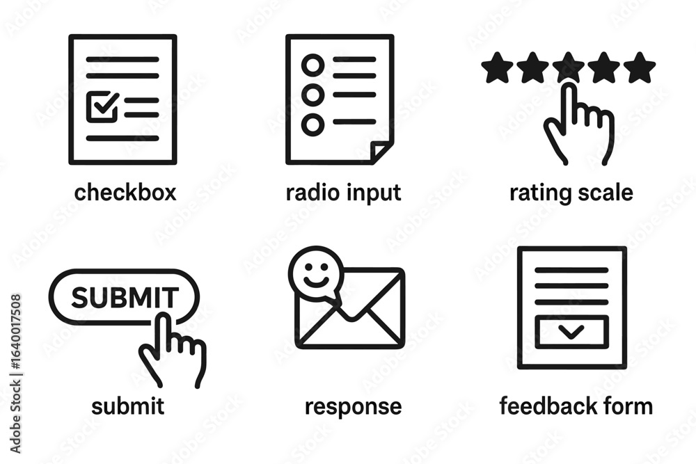 User interface icons: checkbox, radio input, rating scale, submit ...
