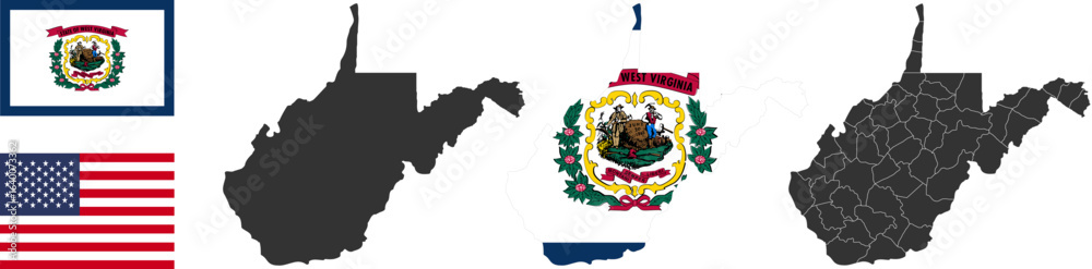 West Virginia state of USA. West Virginia flag and territory. States of ...