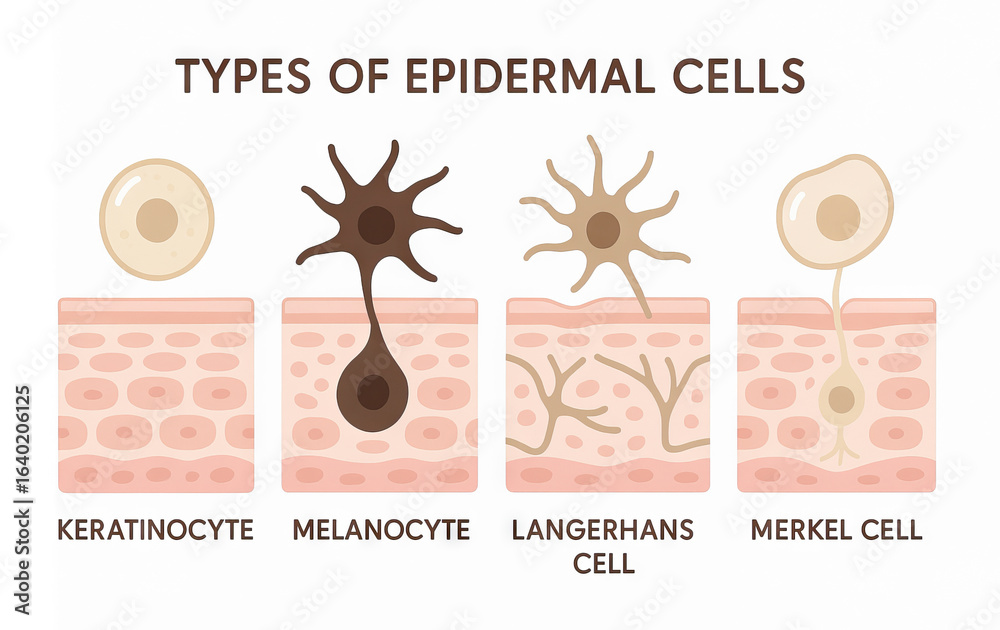 Ilustracja bez tantiem: Illustration of types of epidermal cells ...