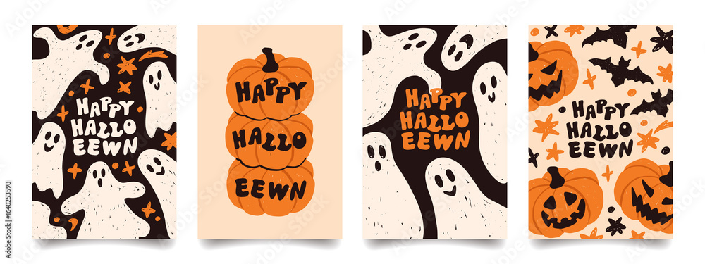 Happy Halloween posters template. Trendy backgrounds with hand hand ...