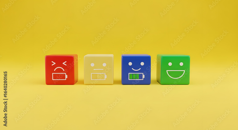 Battery level showing mood from sad to happy using emojis Stock Photo ...