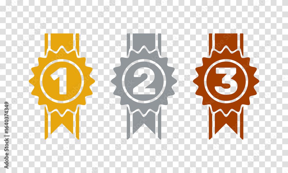 1st 2nd 3rd place awards, golden silver bronze medals with ribbon, flat ...