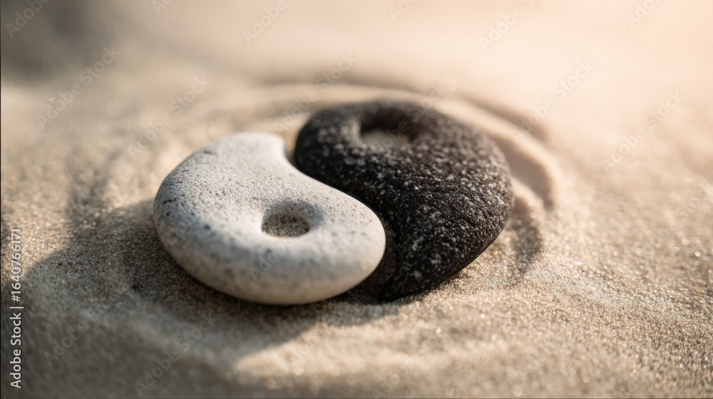 Yin Yang Stones on Sand: Harmony, Balance, and Interdependence in a Zen ...