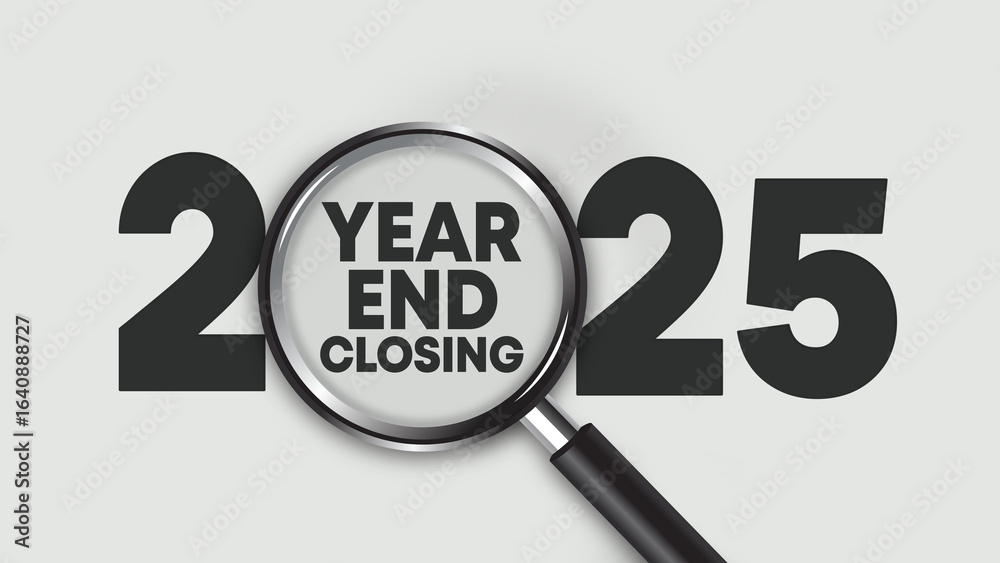 Stock-Foto „Minimalist graphic of bold black "2025" with a magnifying ...
