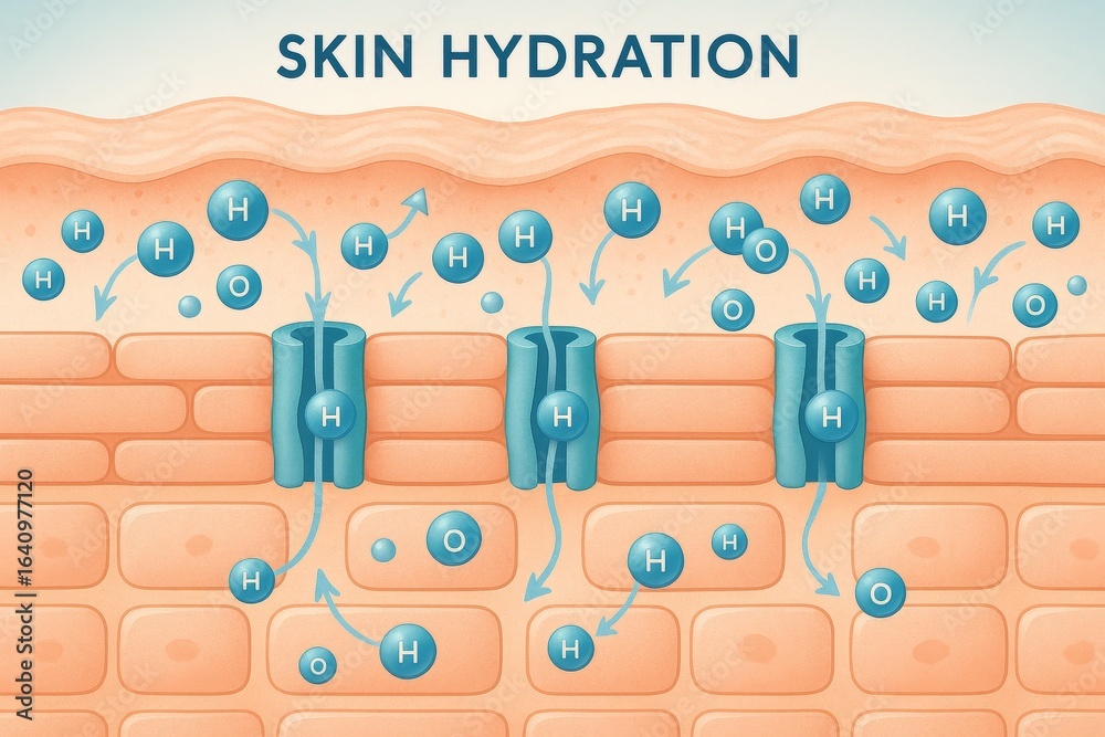 Ilustração Infographic explaining skin hydration mechanism. Shows water ...