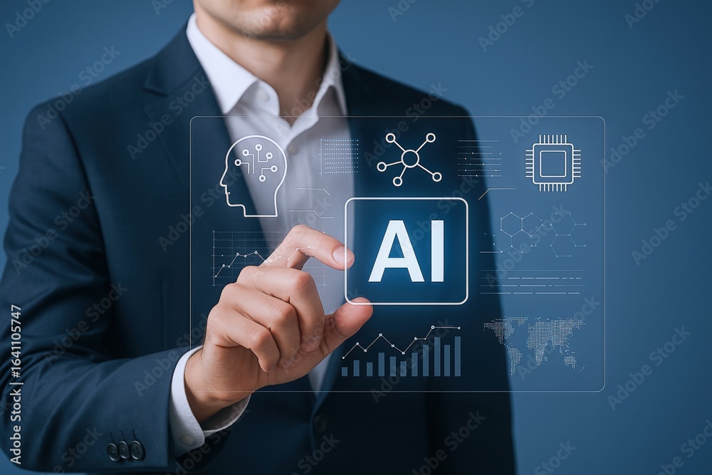 AI Interface Activation: Businessman Taps Artificial Intelligence ...