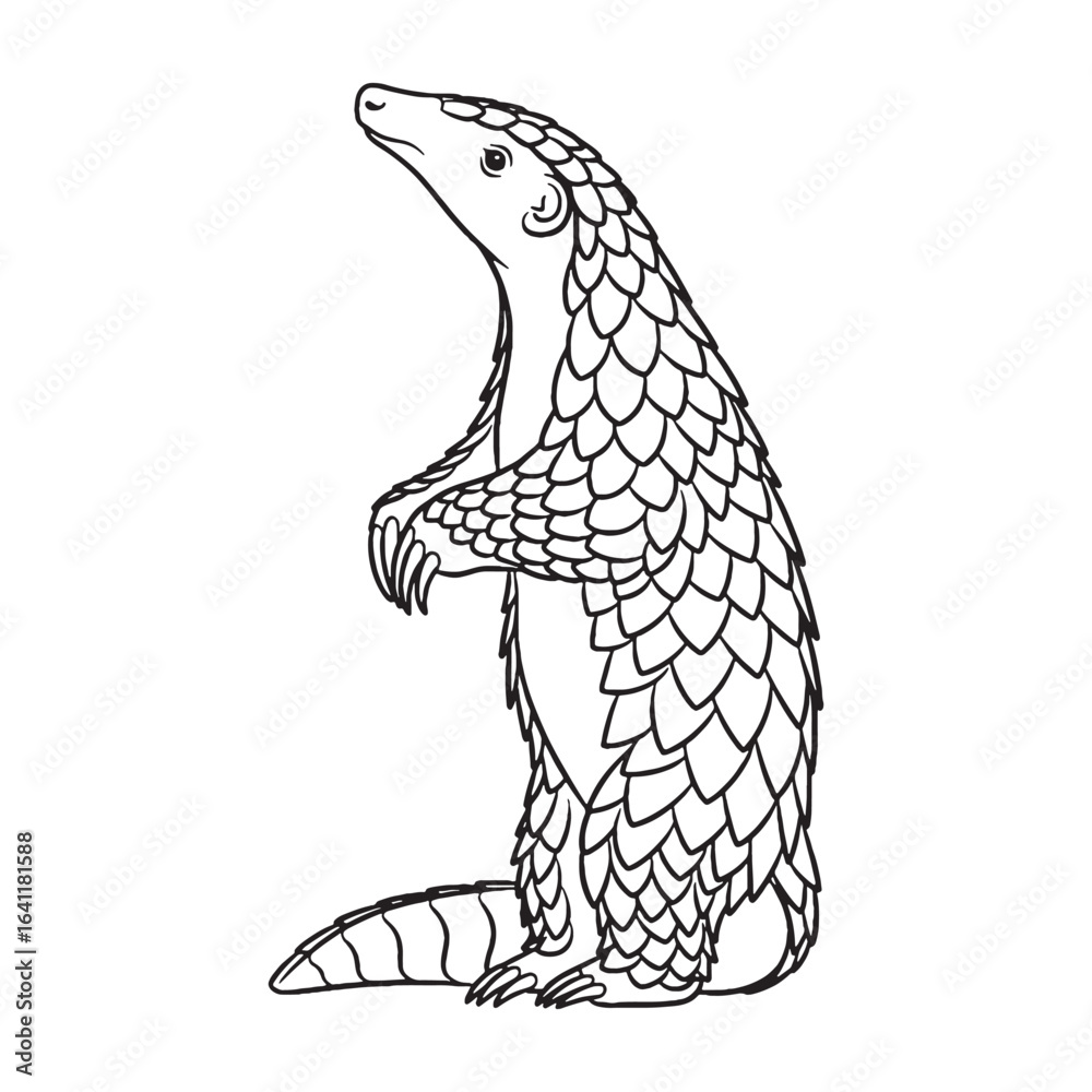 Wild Pangolin Line Art – Pangolin Vector Outline Drawing with Natural ...
